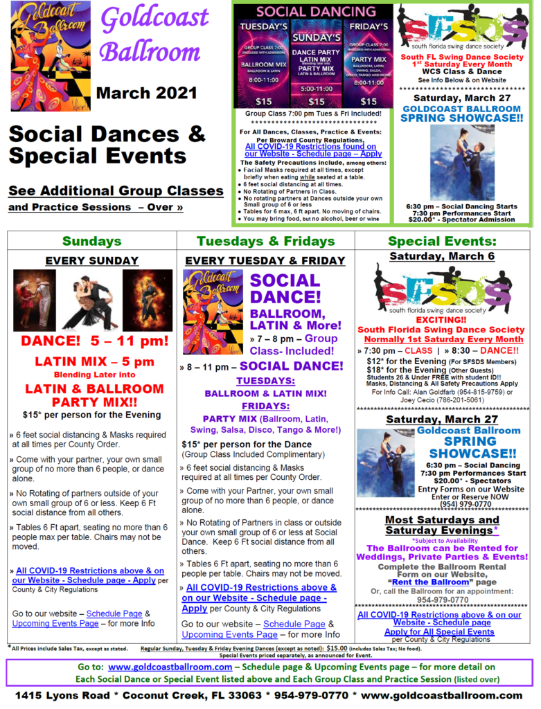 Goldcoast Ballroom & Event Center | Schedule/ Calendar