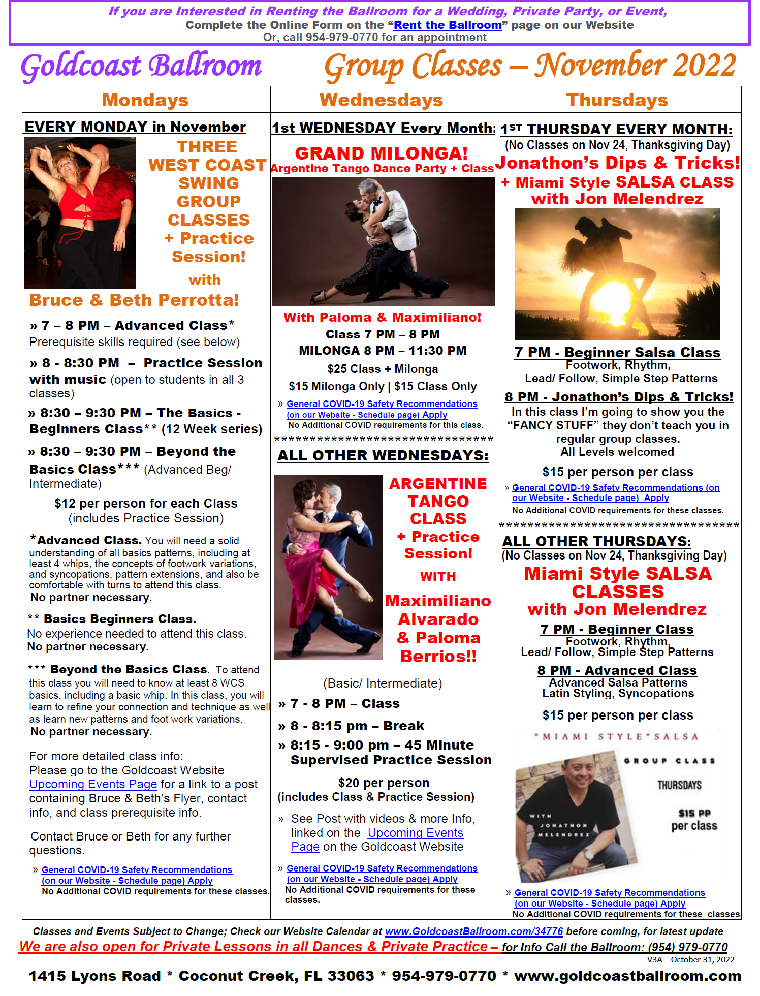 Goldcoast Ballroom & Event Center | Schedule/ Calendar